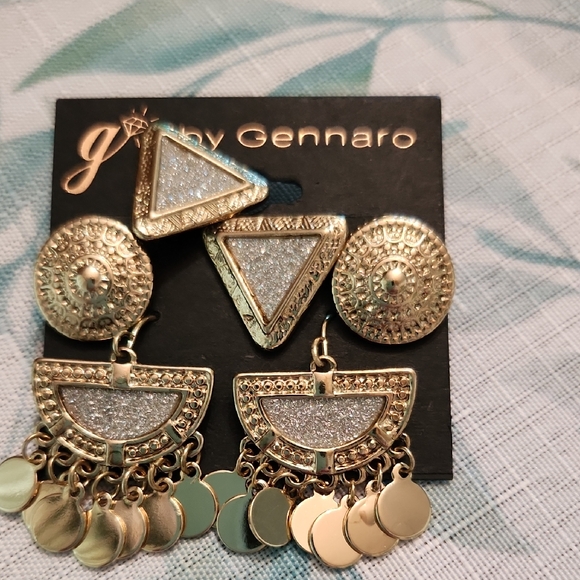 Jewelry | Gold And Silver Geometric 3 Earring Set | Poshmark